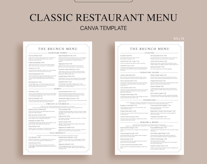 Classic Restaurant Menu Canva Template, Editable Restaurant Menu ...