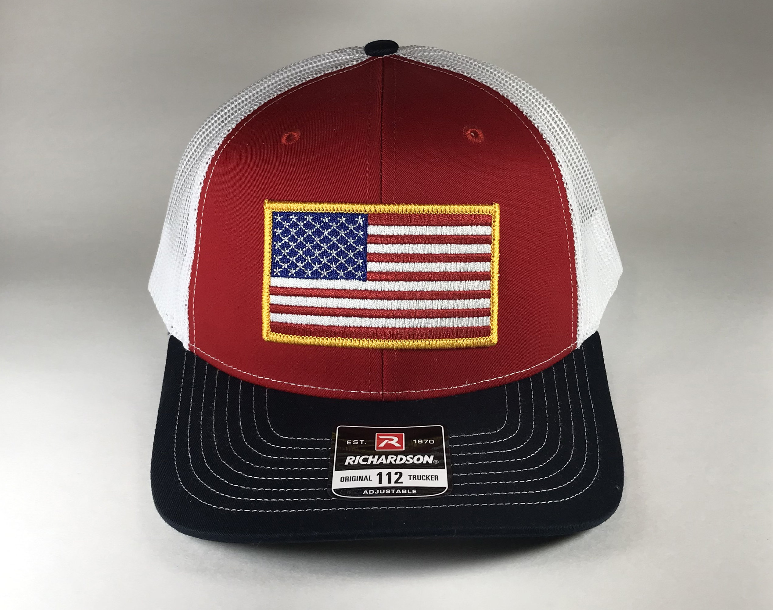 Richardson 112 Snapback, American Flag Embroidered Patch Trucker Hat, Gold Border USA Flag - Etsy
