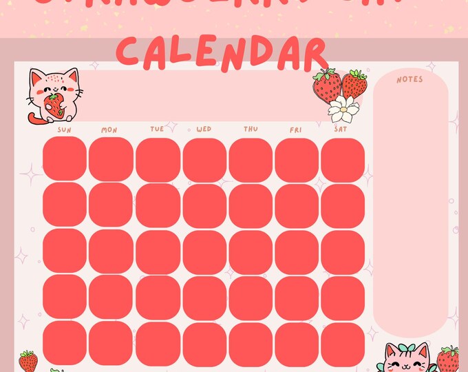 Printable Cute Cat Calendar - Undated Blank Calendar - Kawaii Pastel ...