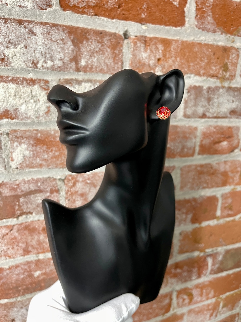 Red | Small Round Halo Stud Crystal Earrings | Wizard of Oz | Ruby ...