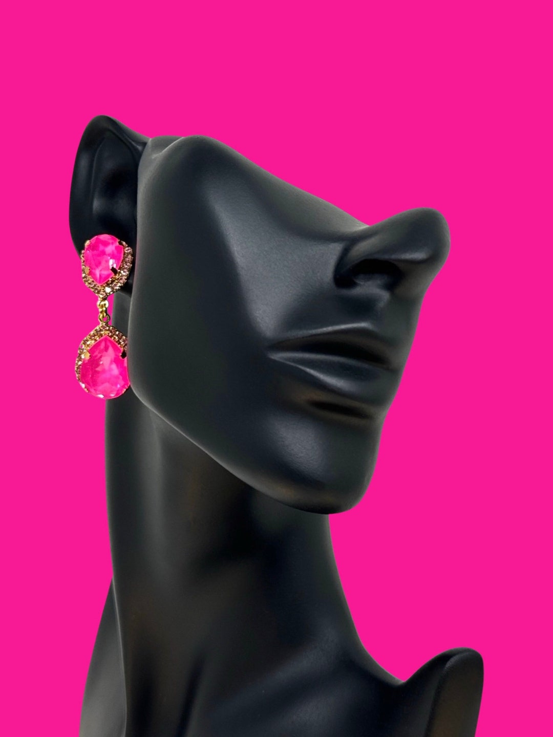 Pink Barb E. Inspired Pear Halo Crystal Rhinestone Post Earrings Hot ...