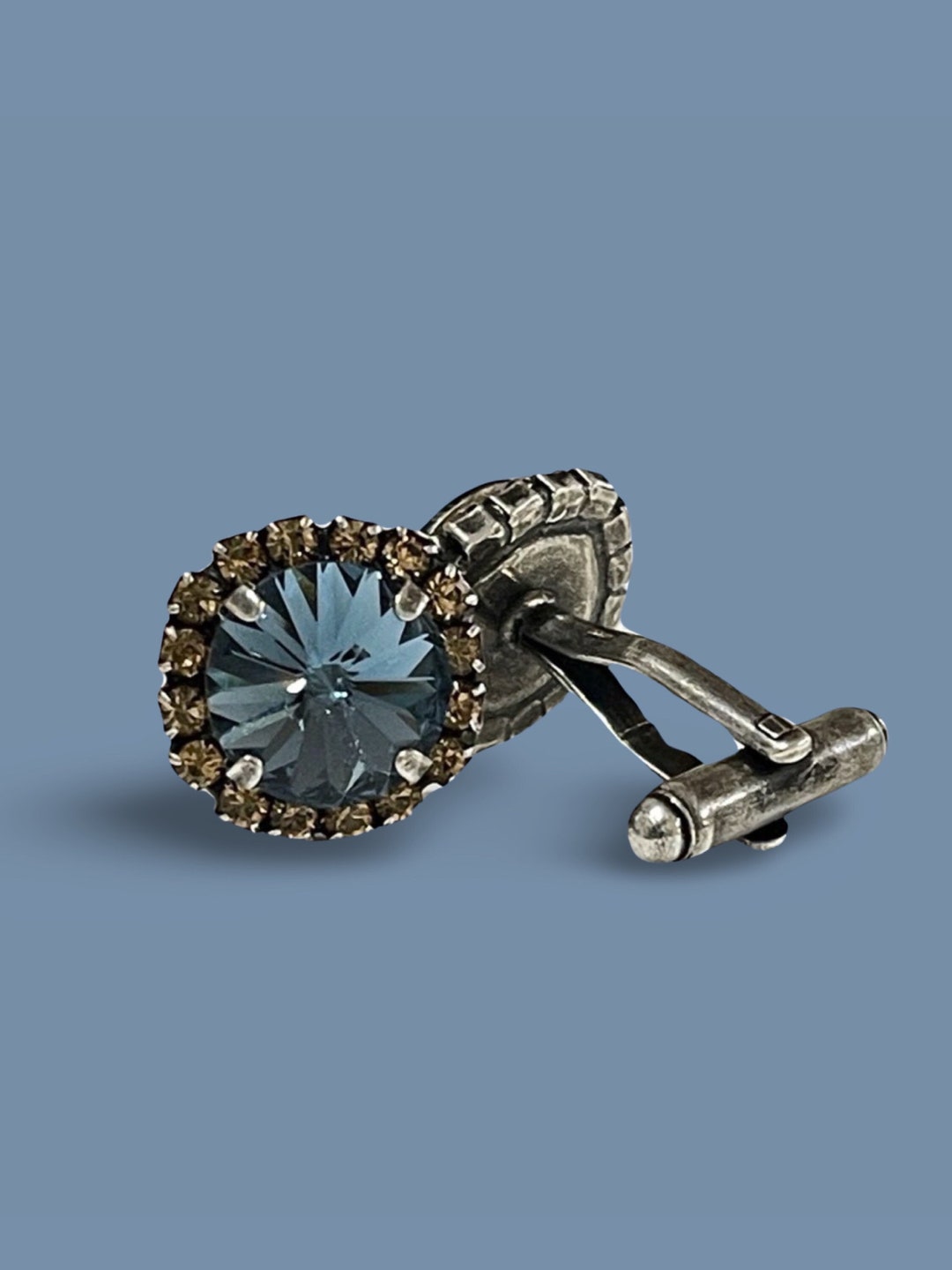 Blue and Brown | Round Rivoli Crystal Halo Cuff Links | Crystal ...
