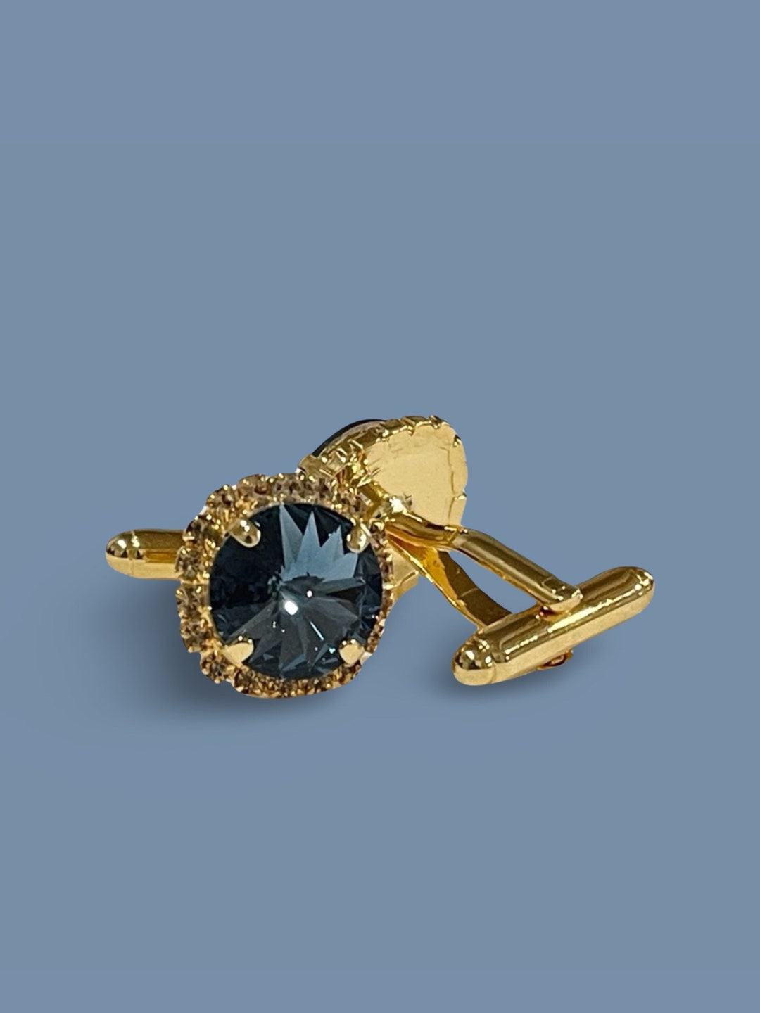 Blue and Brown | Round Rivoli Crystal Halo Cuff Links | Crystal ...