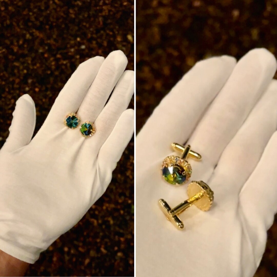 Rainbow | Gay Pride Round Rivoli Halo Crystal Cuff Links | LGBT Cuff ...