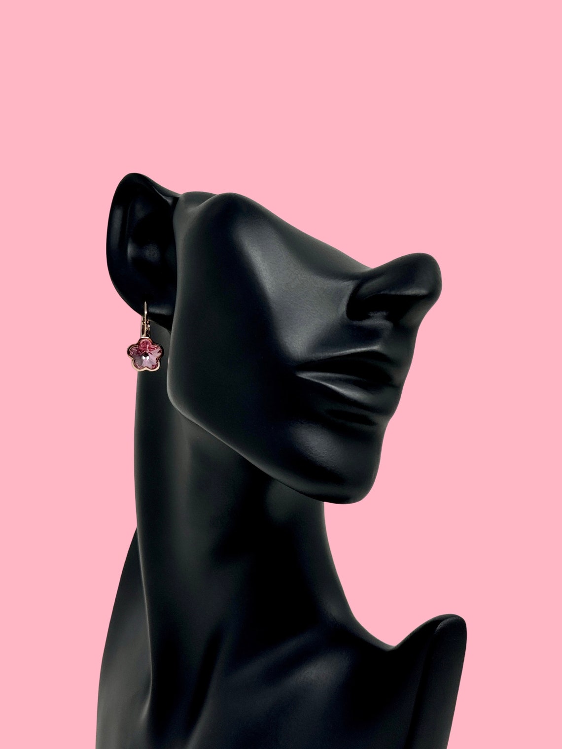Pink | Cherry Blossom Crystal Rhinestone Lever Back Earrings | Rose ...