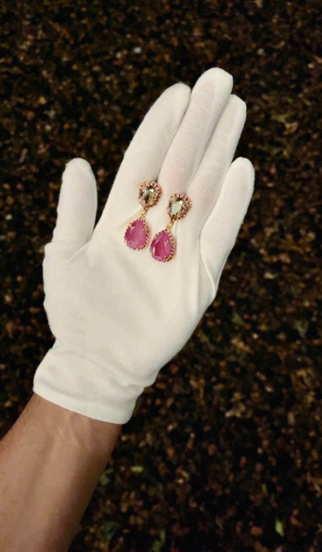 Gold and Pink | Barb E Inspired Pear Halo Drop Post Earrings | Hot Pink ...