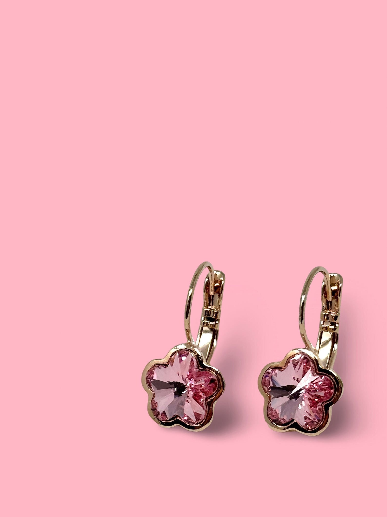 Pink | Cherry Blossom Crystal Rhinestone Lever Back Earrings | Rose ...