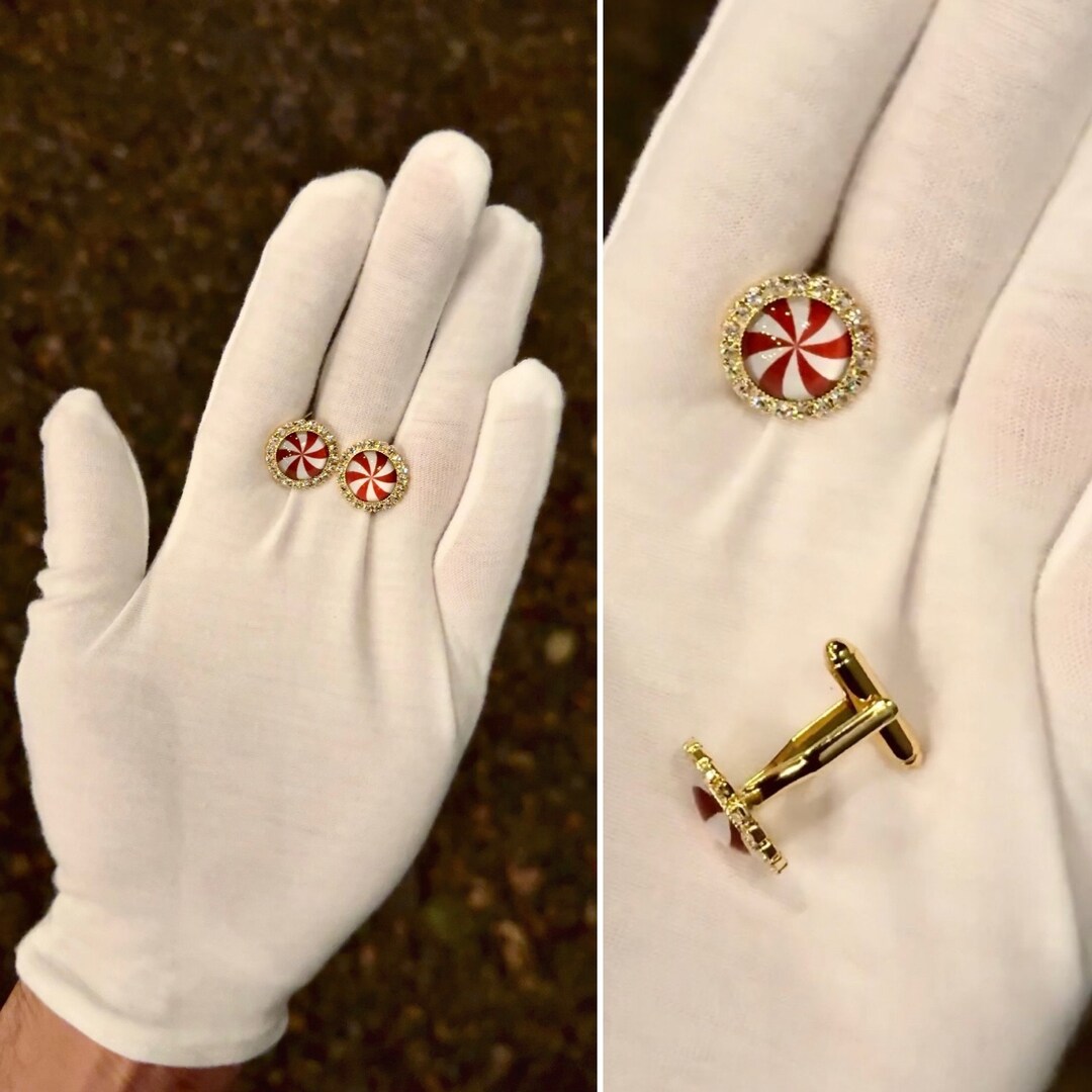 Red and White Peppermint Candy Rhinestone Halo Cuff Links Christmas ...