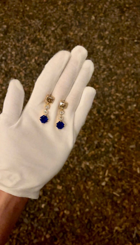 Gold Clear and Blue Imperial and round cut drop stud earrings Beauty the Beast Belle costume Daphne Queen Elizabeth