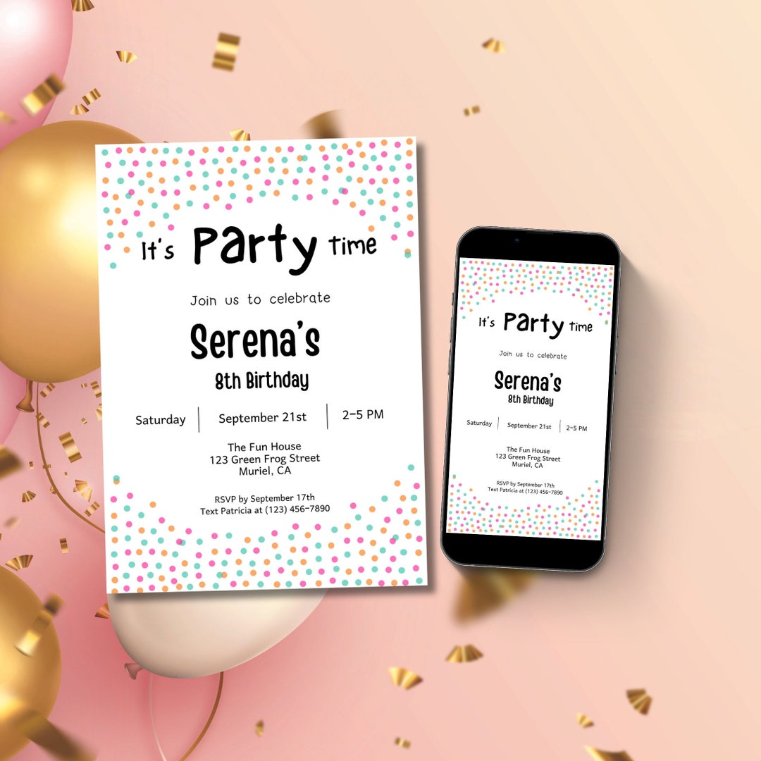 Polka Dot Invitation, Digital Invite, Simple Birthday Invitation ...