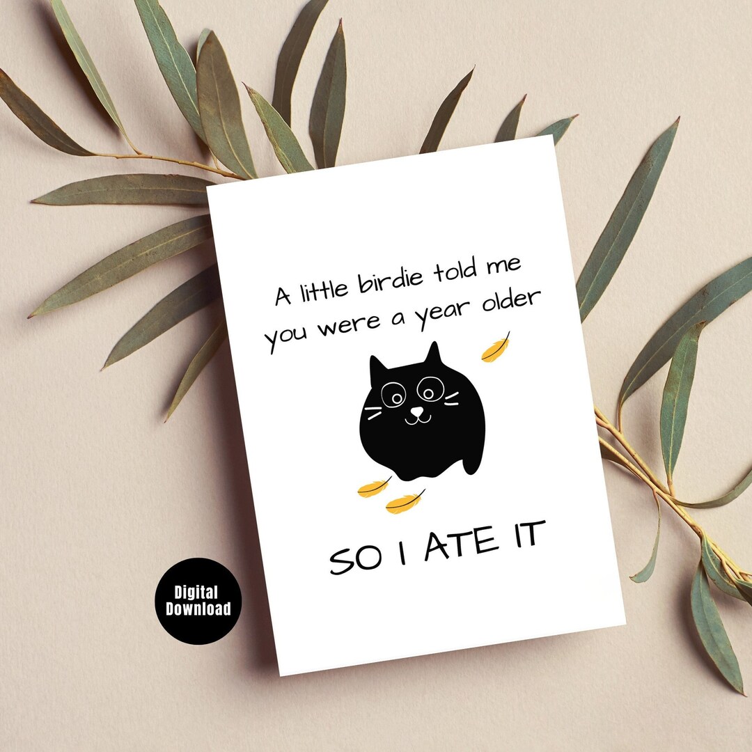 Printable Birthday Card, Funny Cat Birthday Card, Printable Cat Card ...