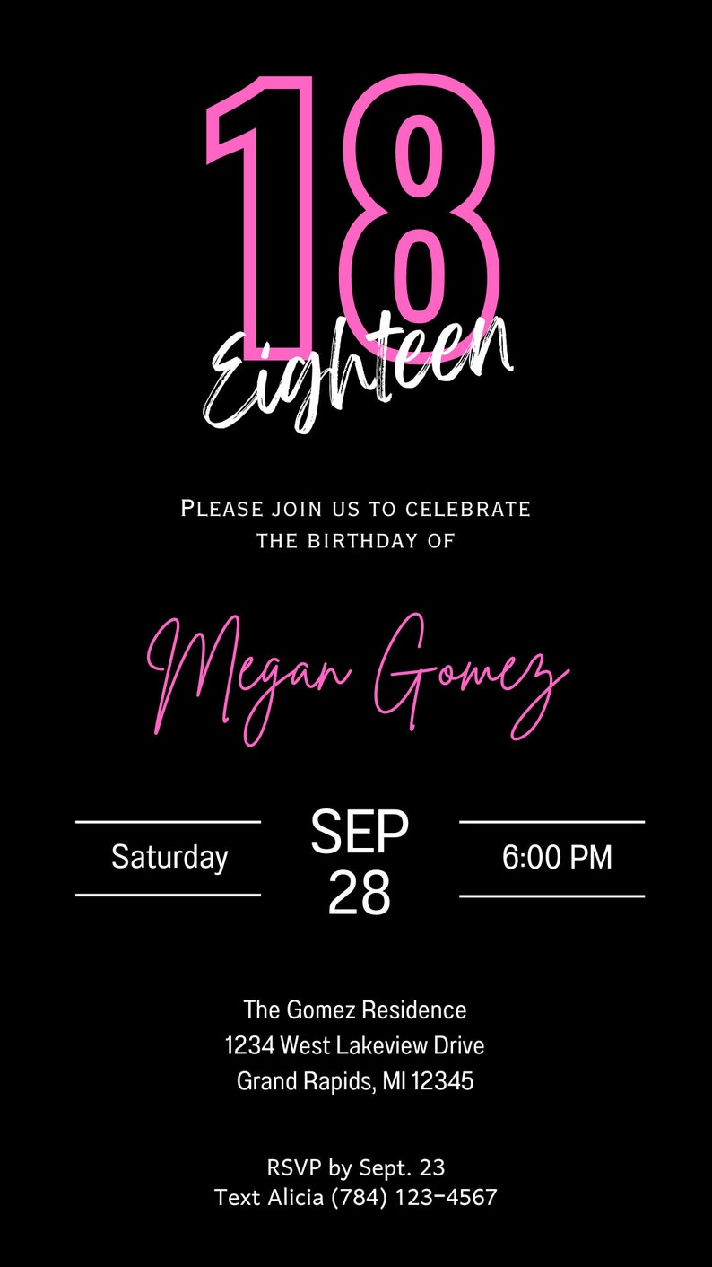 18th Birthday Invitation, 18th Birthday Invite, Digital Birthday ...