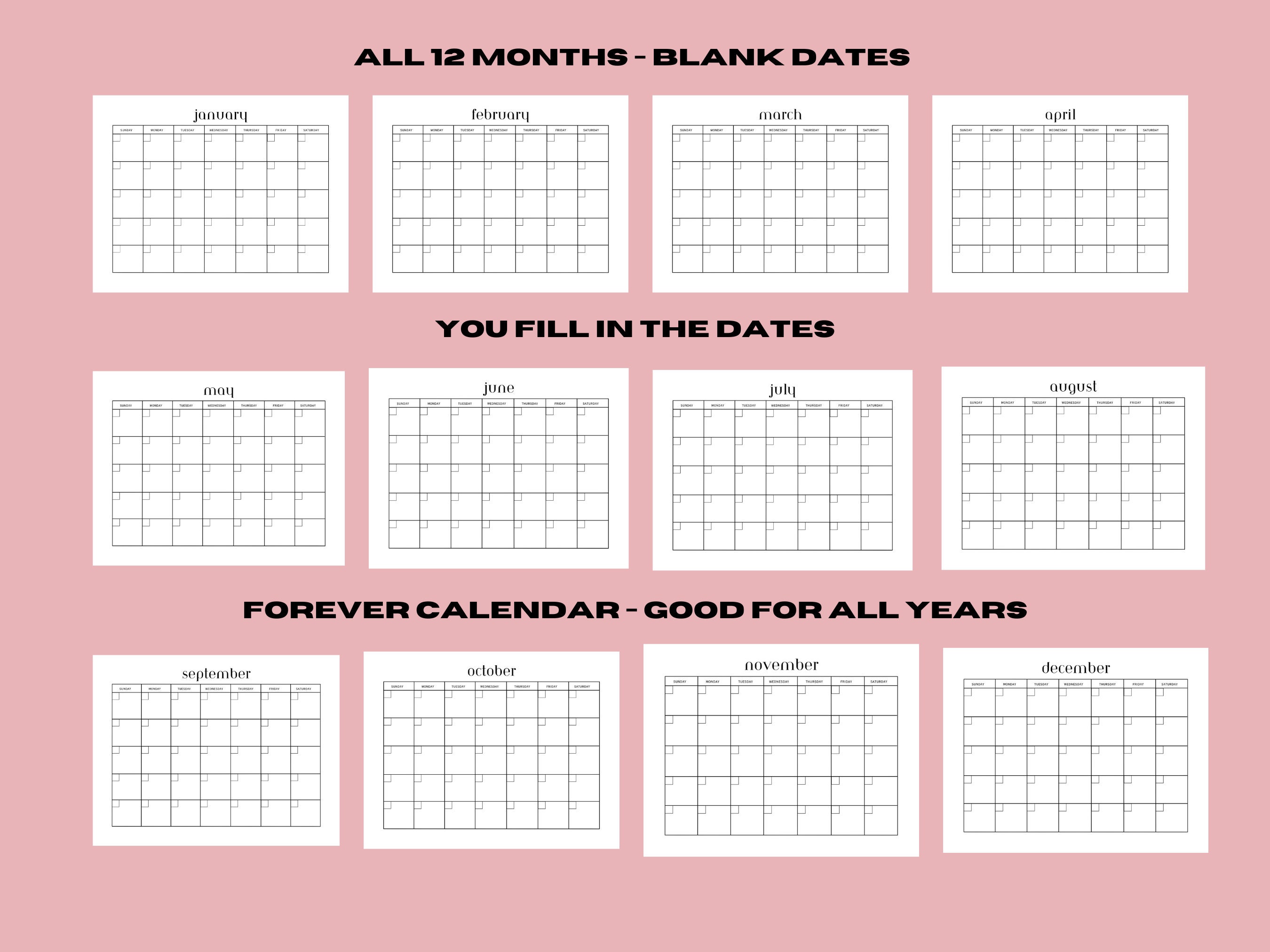 Monthly Blank Calendar, Blank Calendar, Month to Month - PDF Printable ...