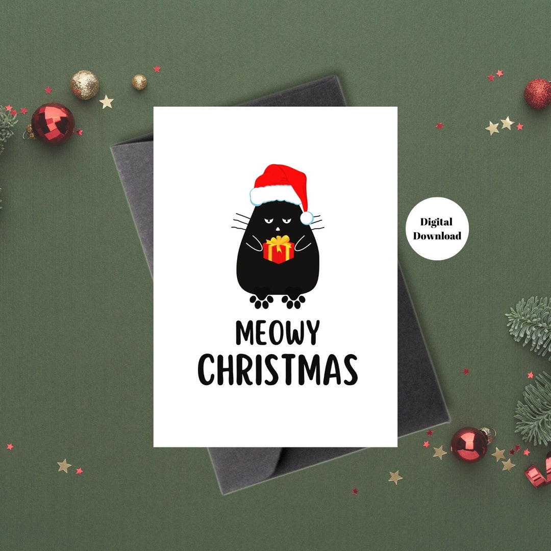 Printable Cat Christmas Card Christmas Cat Cat Lover Card - Etsy