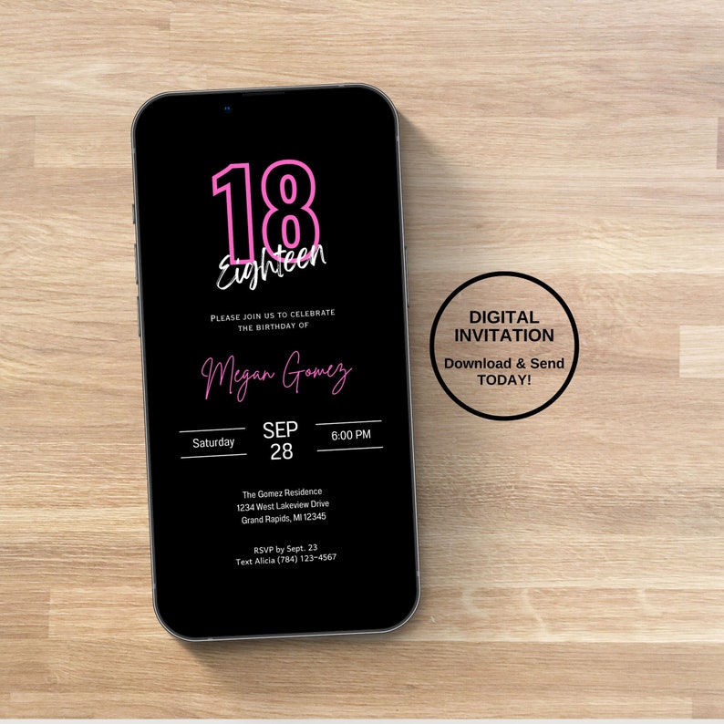 18th Birthday Invitation, 18th Birthday Invite, Digital Birthday ...