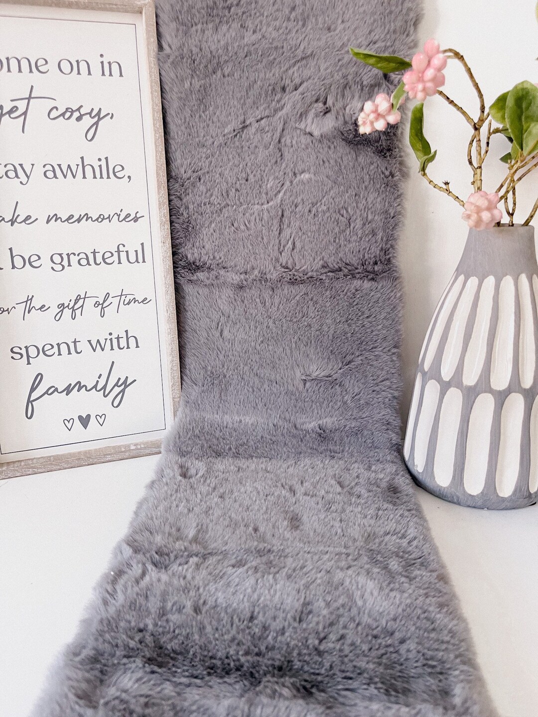 Grey Fluffy Table Runner A Fluffy Table Runner Grey Furry - Etsy UK
