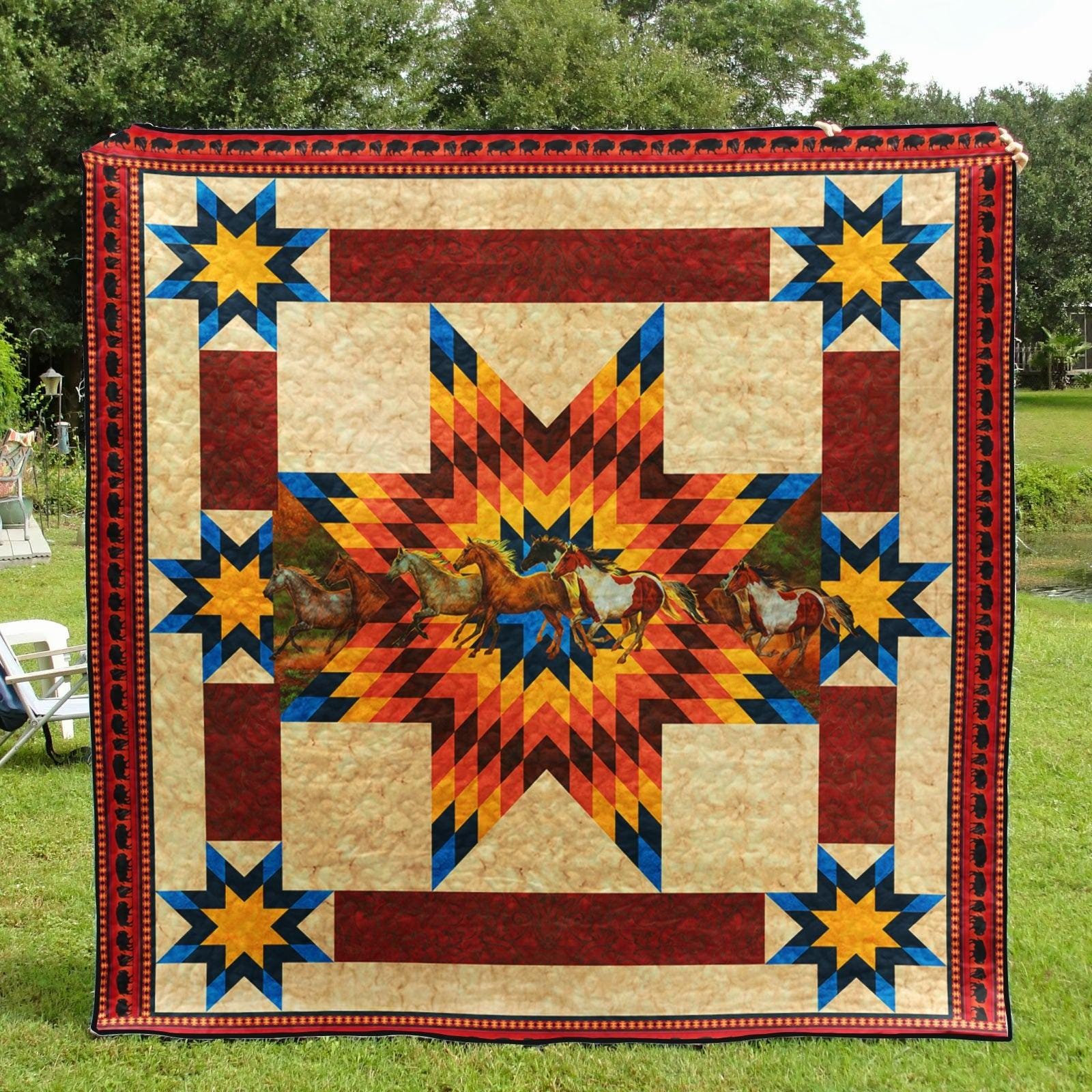 Native American Lakota Star Quilt Blanket, Horse Native Throw, Bohemian ...