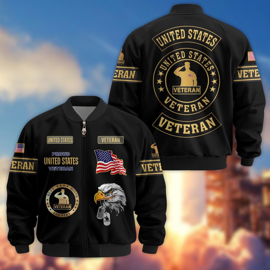 Honoring Patriotic Varsity Bomber Jacket for Veterans, Military Style ...