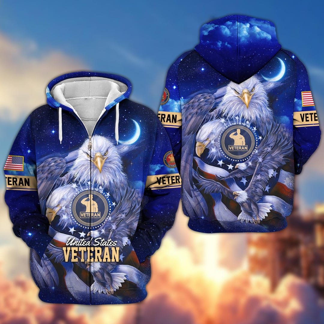 Patriotic Veteran Zip Hoodie for Men, Military American Flag Perfect ...