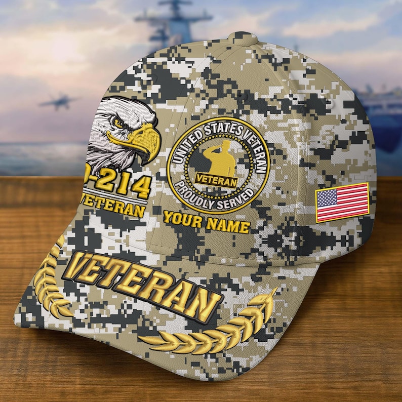 Embroidered Eagle Veterans Caps for Men - Personalized Camo Veteran Hat ...