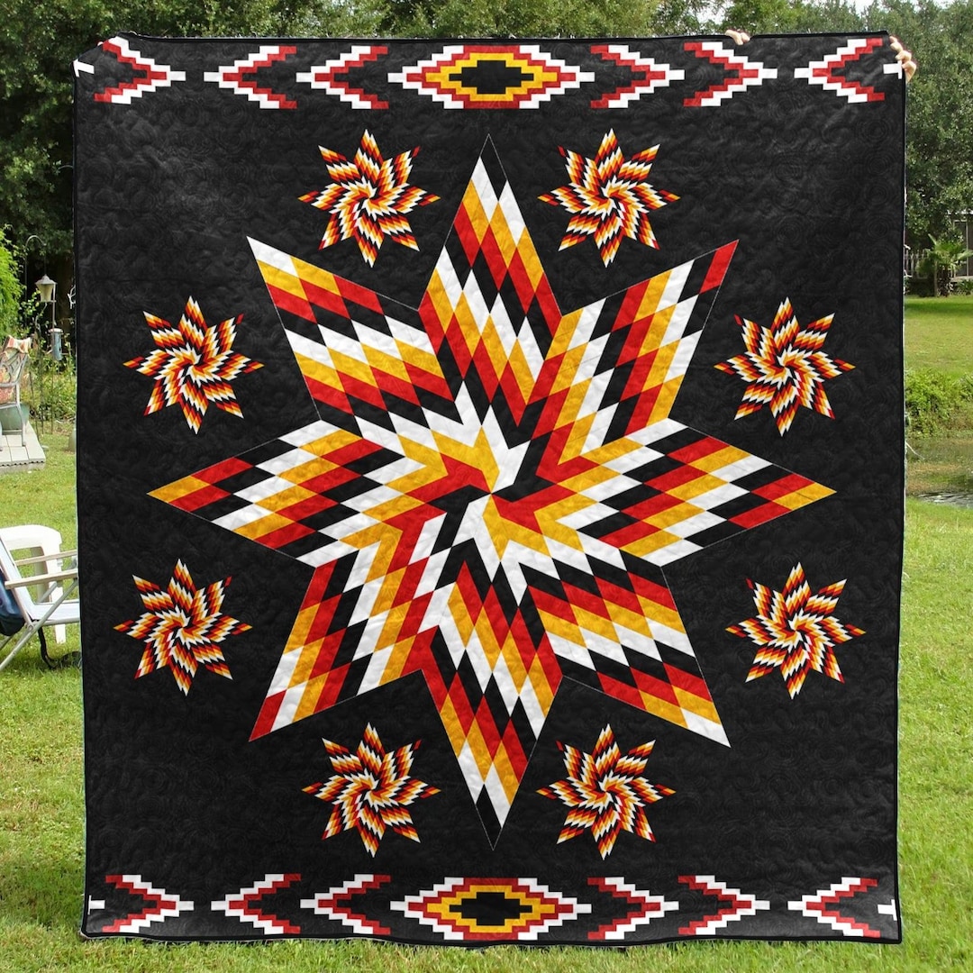 Native American Lakota Star Quilt Blanket, Southwestern Throw ...