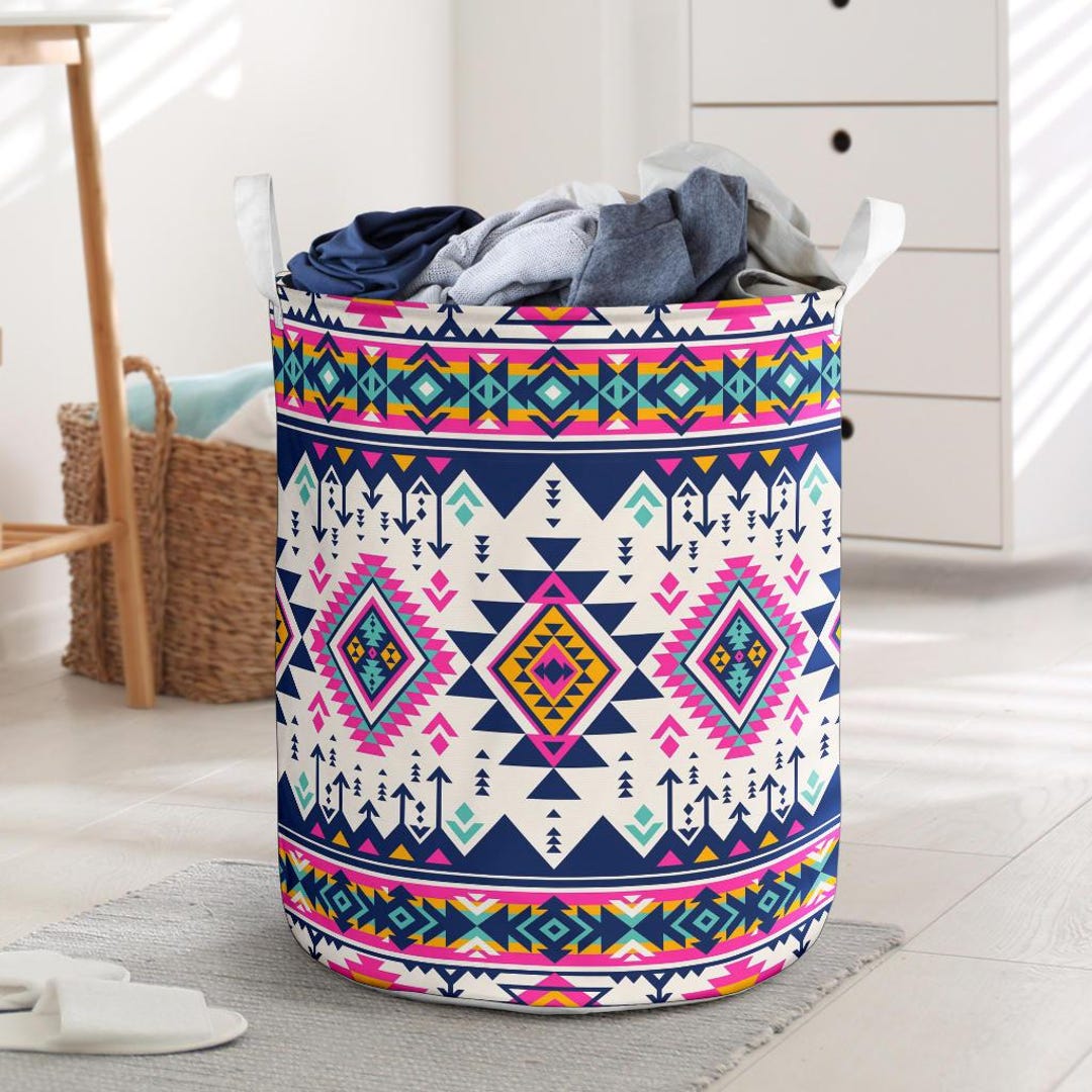 Native Laundry Baskets, Tribal Hamper, Indian Baskets, Navajo Basket, Pink Pattern Native ...