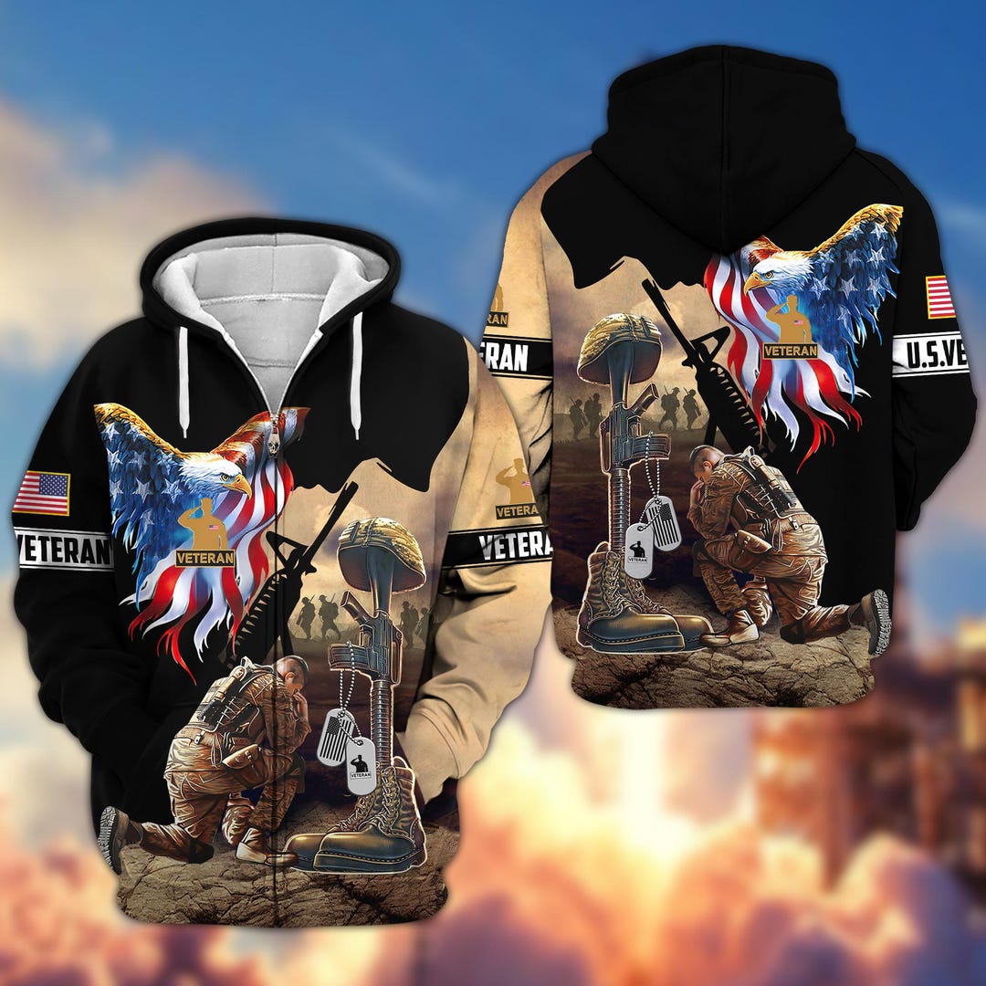 Veterans Day Patriotic Zip Hoodie, Military-inspired Veteran Gift ...