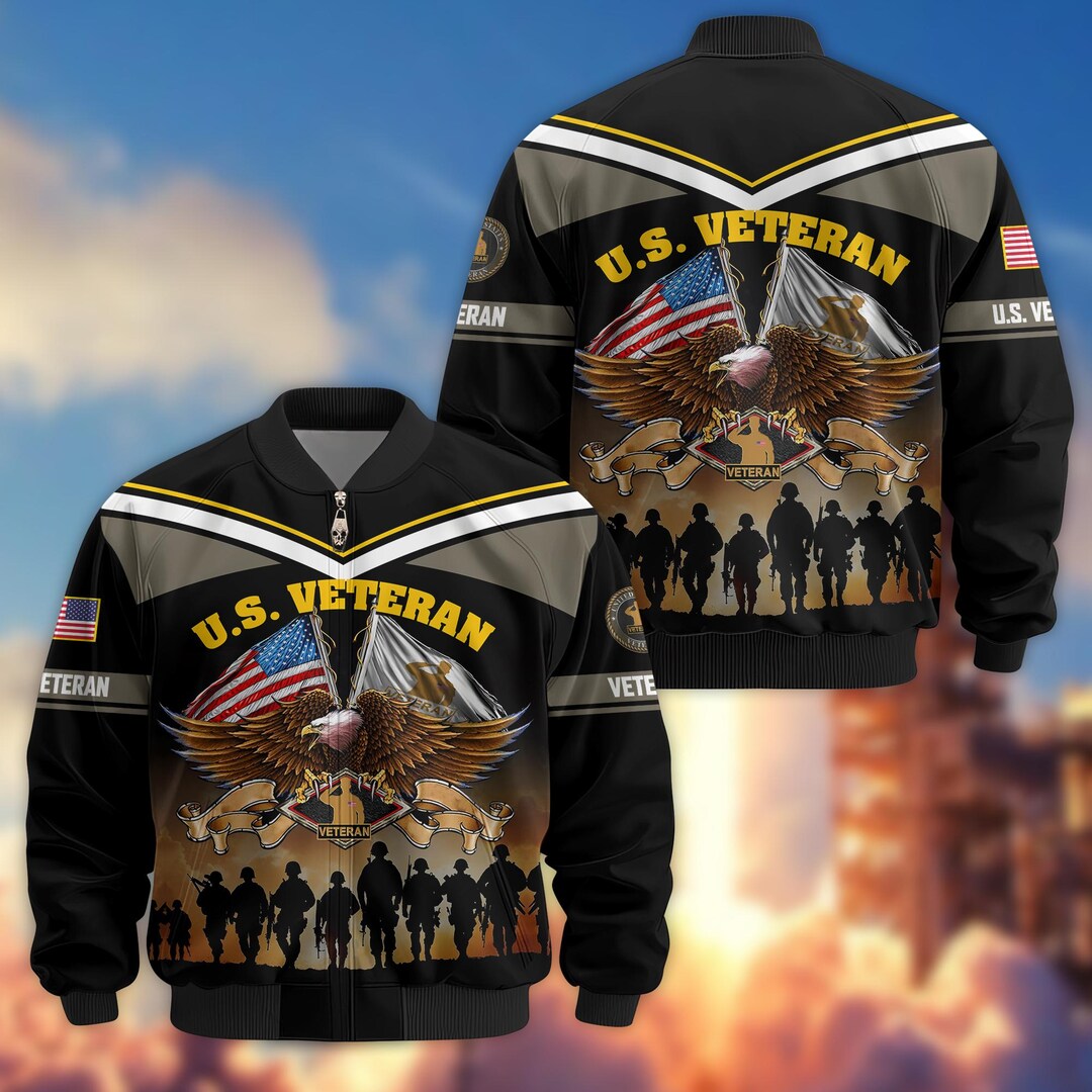 US Veteran Bomber Jacket - Military Windbreaker Jacket, American Eagle ...