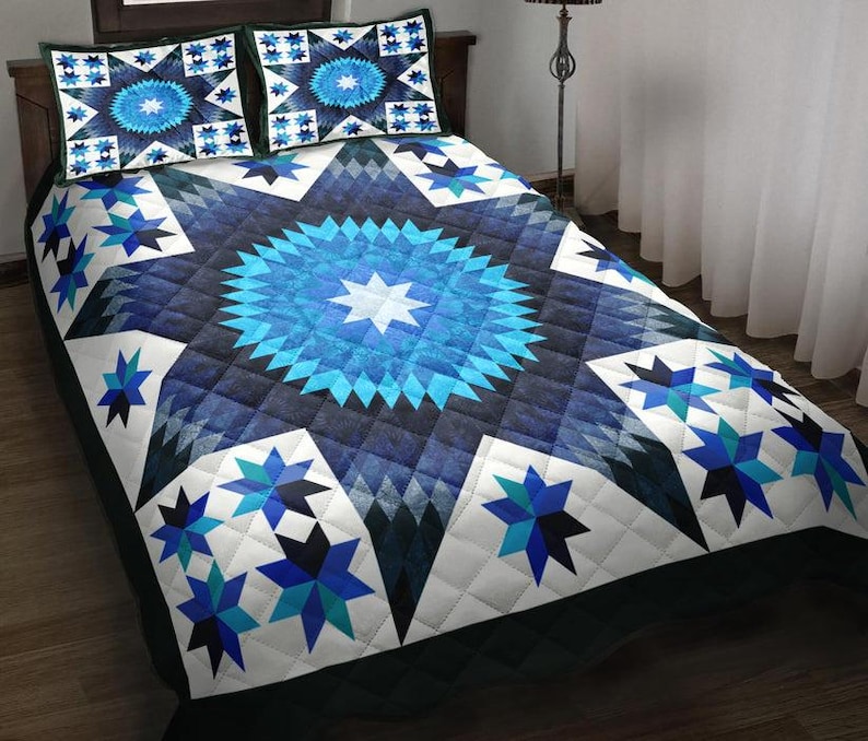 Blue Native American Star Quilt Bedding Set, Southwestern Geometric ...