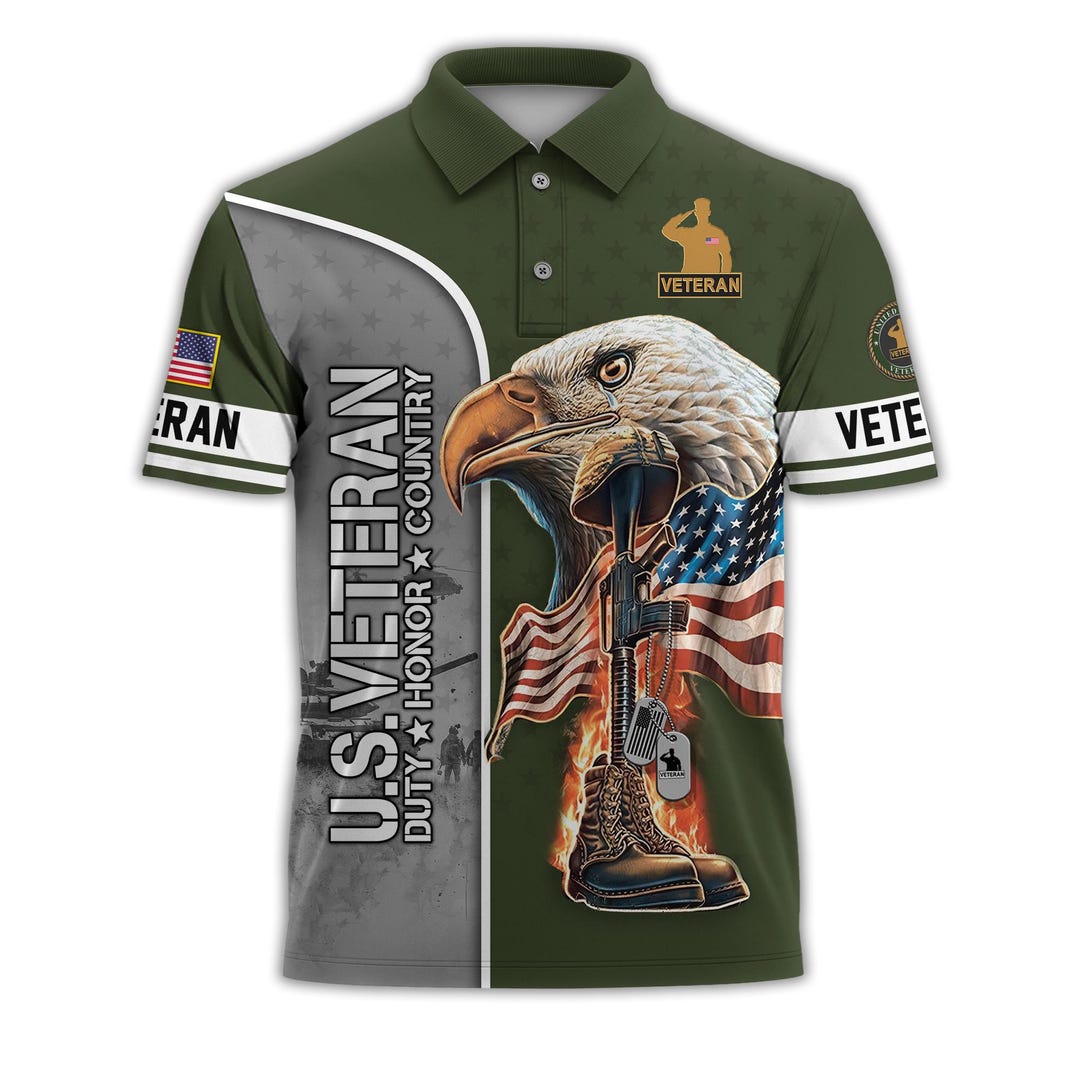 All Over Printed Veteran Polo – Military Polo Shirt, American Flag Golf ...