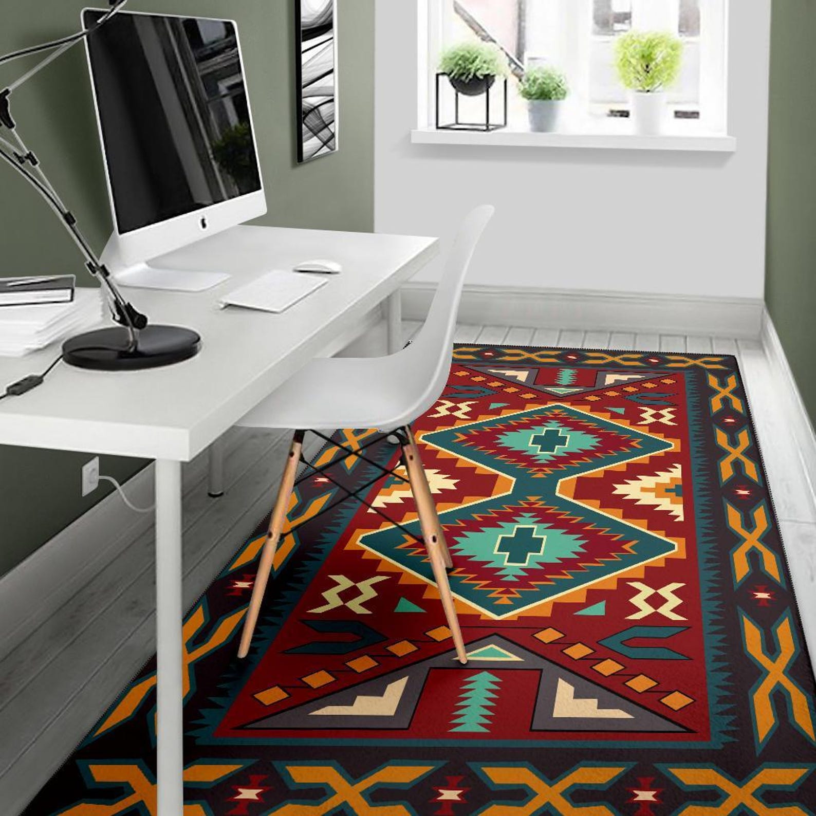 Native American Red Pattern Area Rug, Indigenous Area Rug, Navajo ...