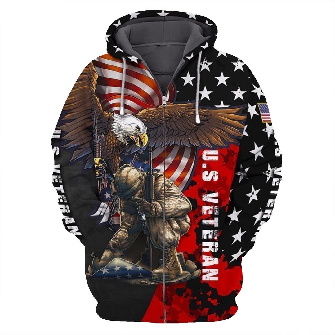 Veteran Zip-up Hooded Eagles Jackets Veteran Pullover Hoodie American Flag Hoodies Eagle Hoodie ...