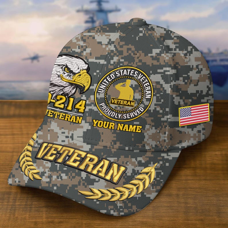 Embroidered Eagle Veterans Caps for Men - Personalized Camo Veteran Hat ...
