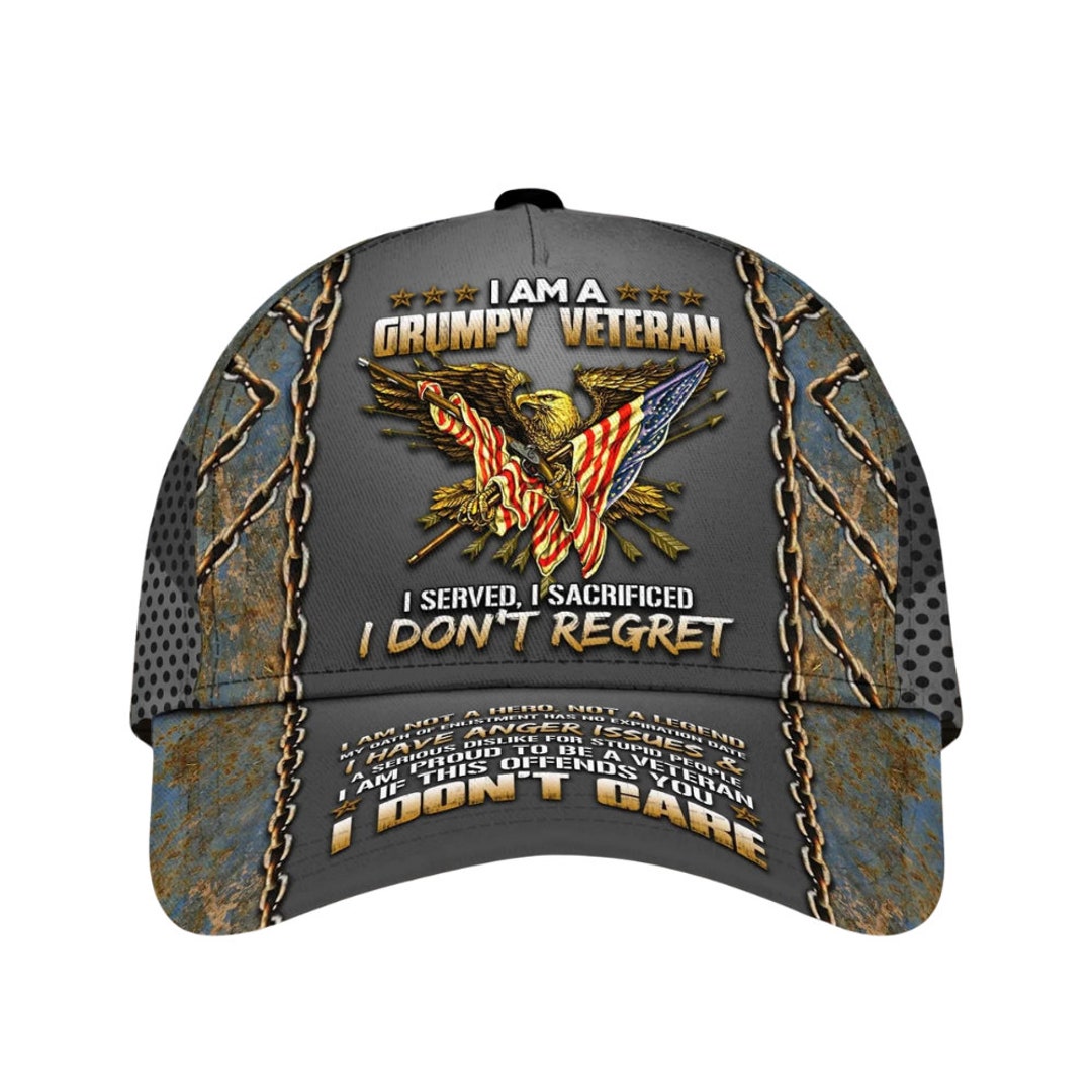 I Am A Grumpy Veteran Cap Eagle Crest Military Hats Military Gift for ...