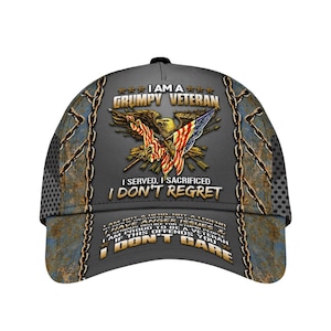 I Am A Grumpy Veteran Cap Eagle Crest Military Hats Military Gift for ...