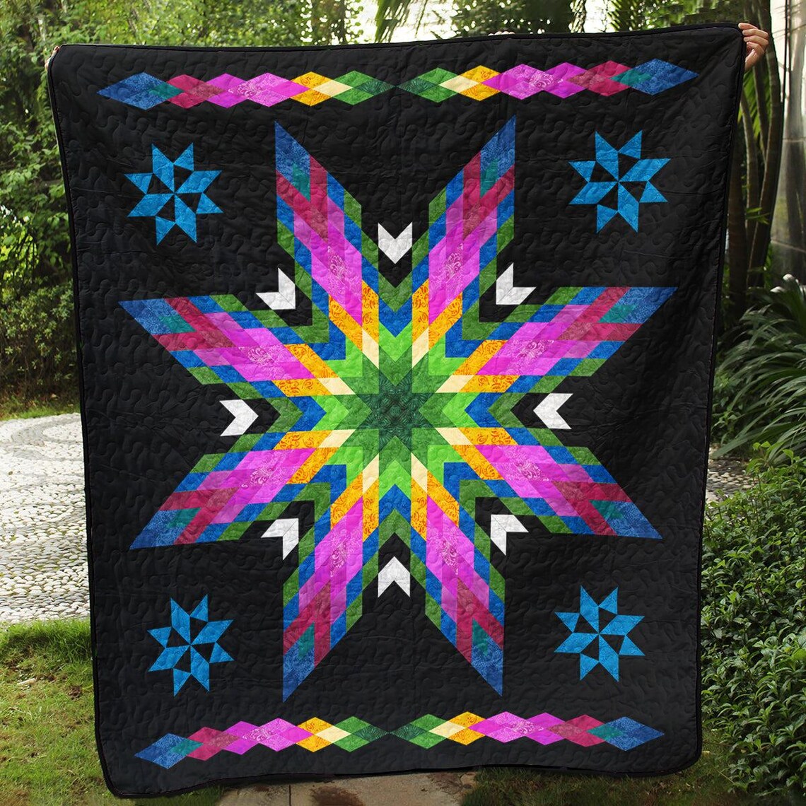 Native American Star Quilt Blanket, Indigenous Geometric Blankets ...
