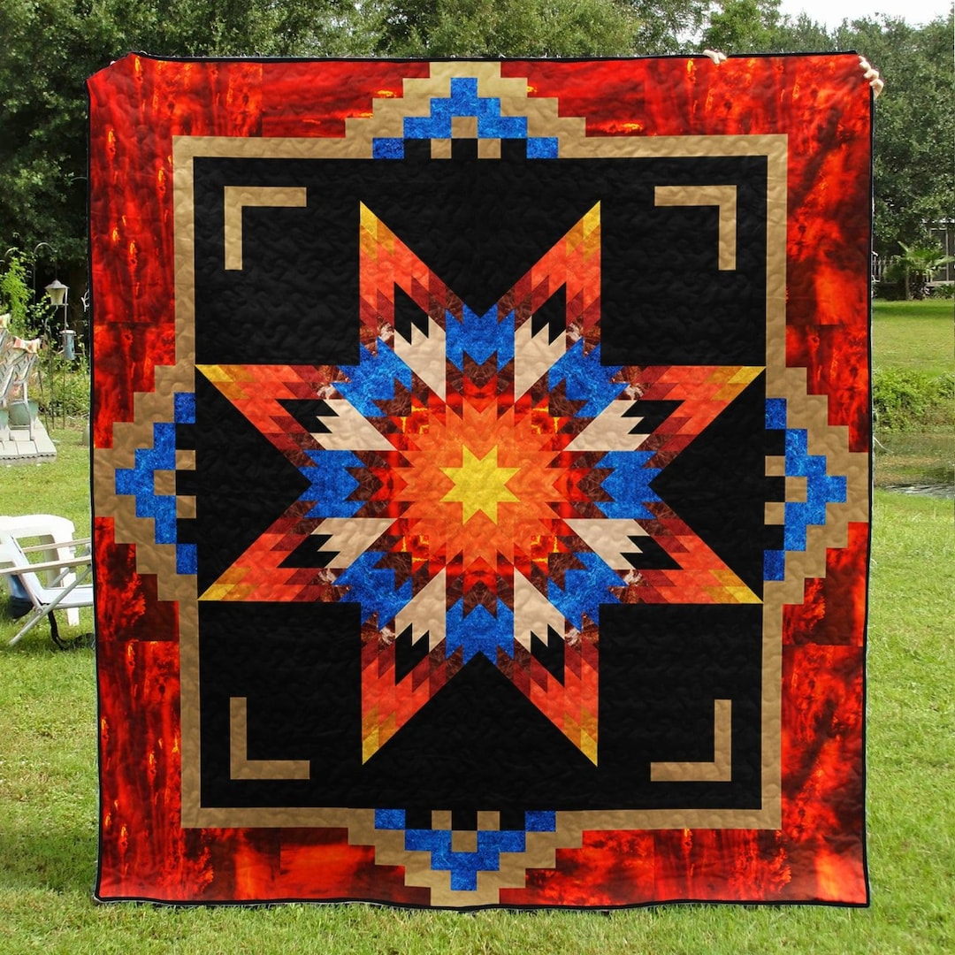 Native American Star Quilts Blanket, Orange Indigenous Blankets ...