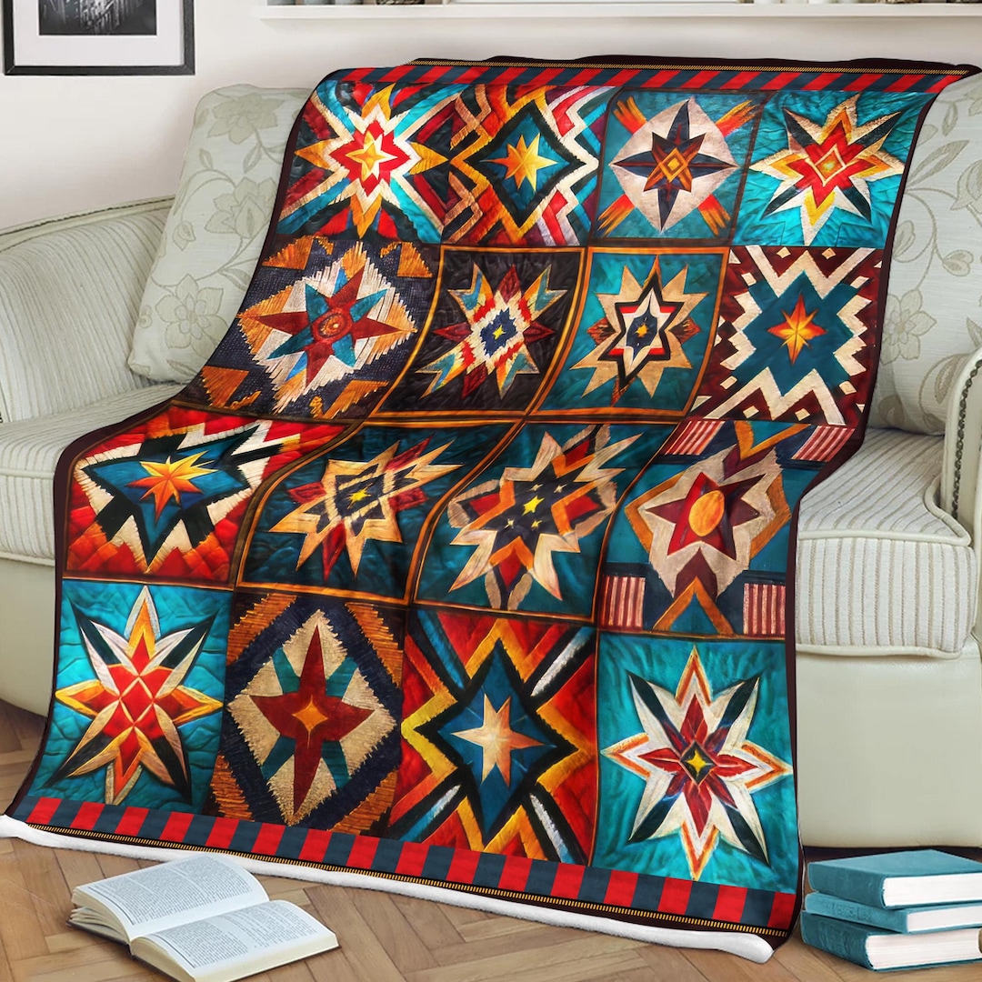 Native American Quilt Blanket Indigenous Blanket Geometric Blanket ...