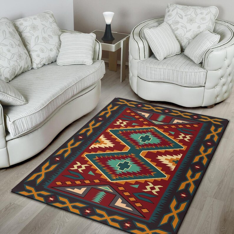 Native American Red Pattern Area Rug, Indigenous Area Rug, Navajo ...