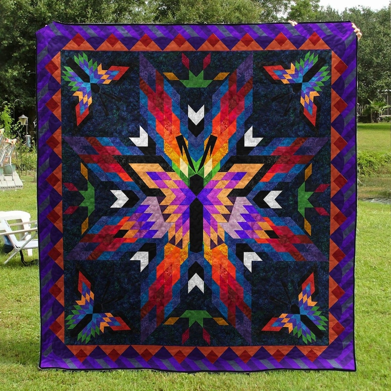 Native American Lakota Star Quilt Blanket, Butterfly Native Throw ...