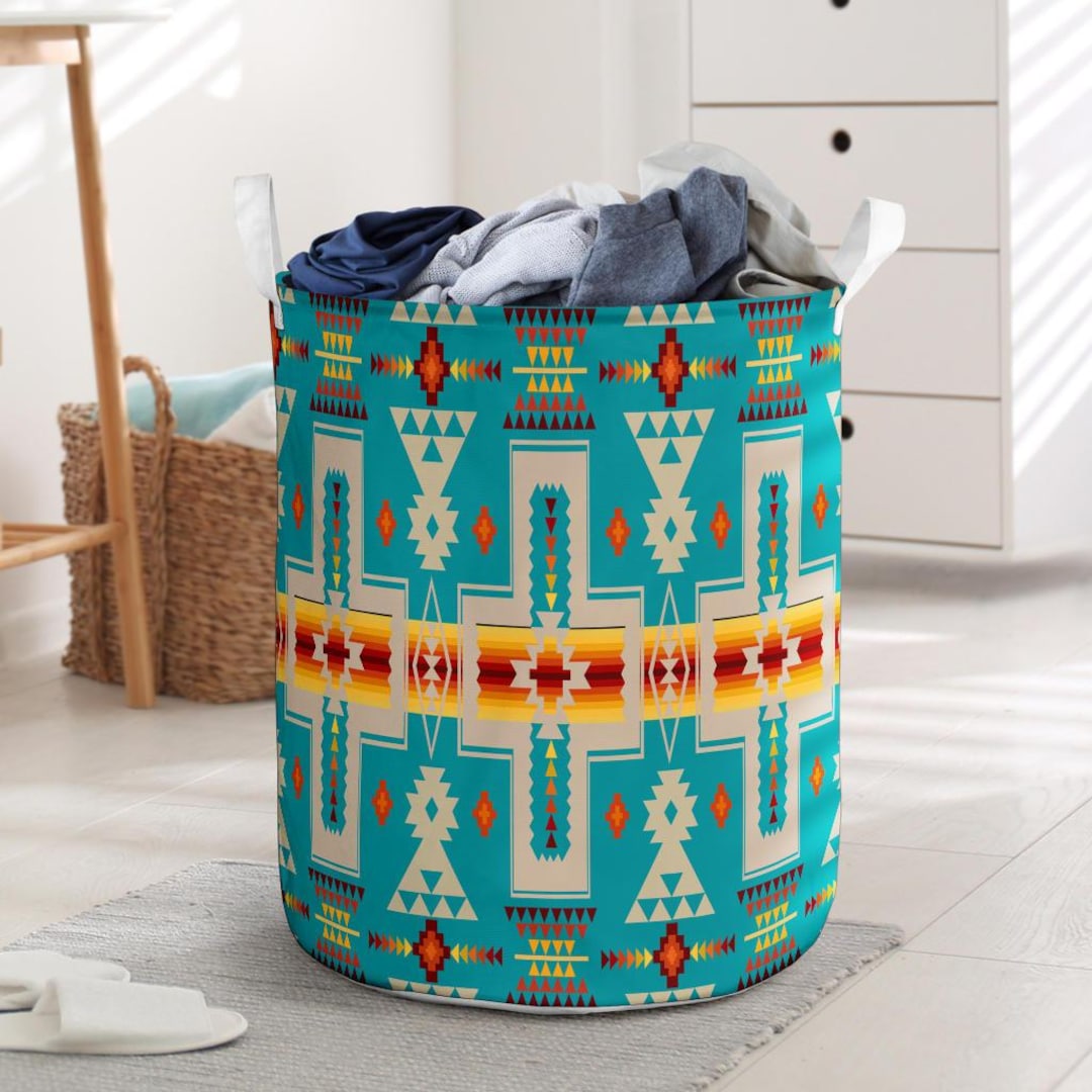 Tribal Hamper Laundry Hamper Native American Style Turquoise Indian Baskets Navajo Basket Dirty ...