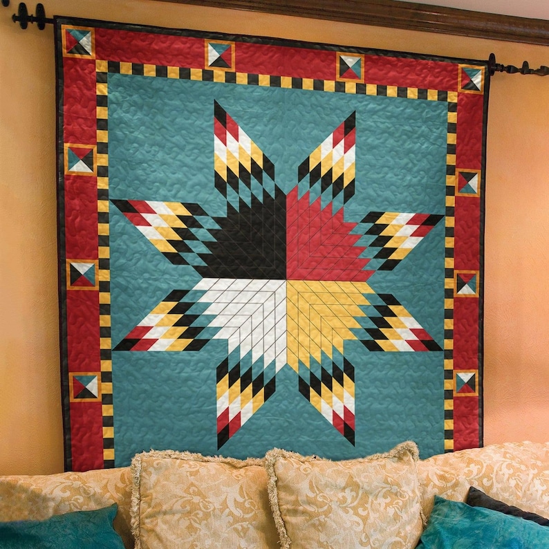 Native American Star Quilt Blanket, Indigenous Geometric Blankets ...