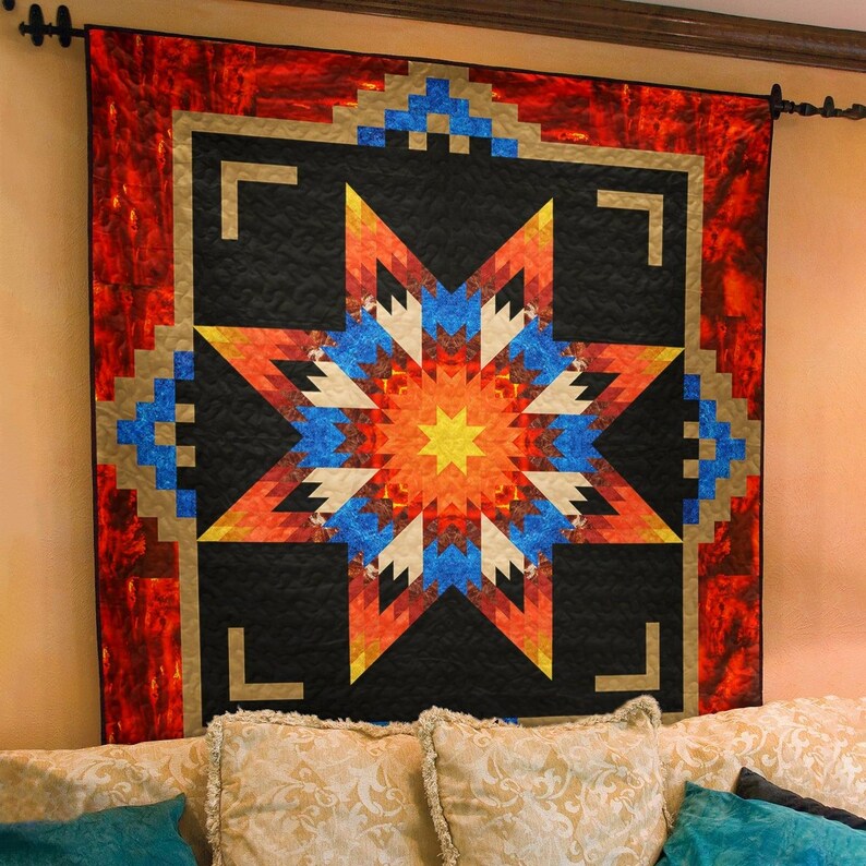 Native American Star Quilts Blanket, Orange Indigenous Blankets ...