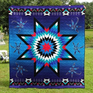 Native American Star Quilt Blanket, Indigenous Geometric Blankets ...