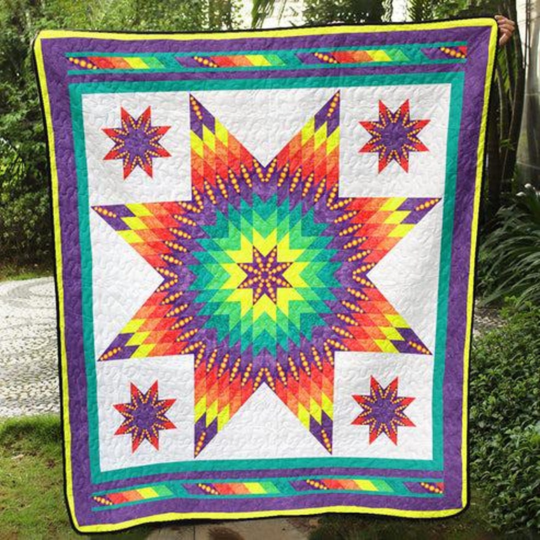 Native American Star Quilts Blankes, Indigenous Throw, Geometric ...