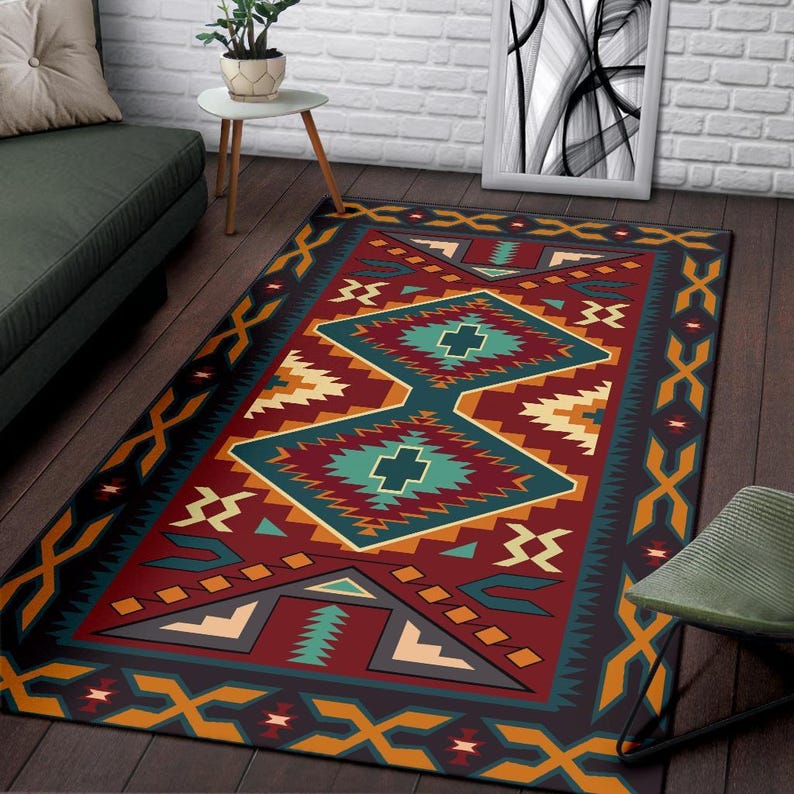 Native American Red Pattern Area Rug, Indigenous Area Rug, Navajo ...