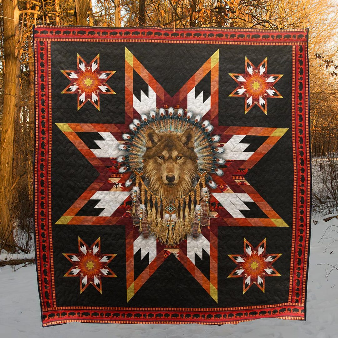 Wolf Native American Blanket, Native American Star Quilts Blanket ...