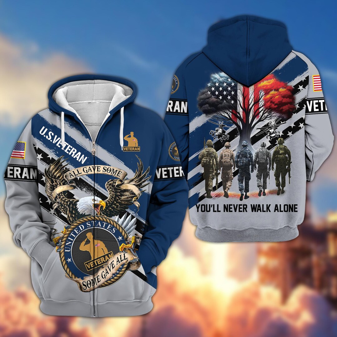 Patriotic Veteran Zip-up Hoodie for Men, Featuring Military American ...