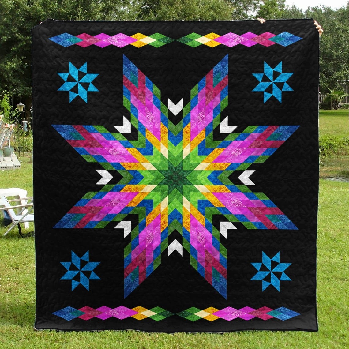 Native American Star Quilt Blanket, Indigenous Geometric Blankets ...