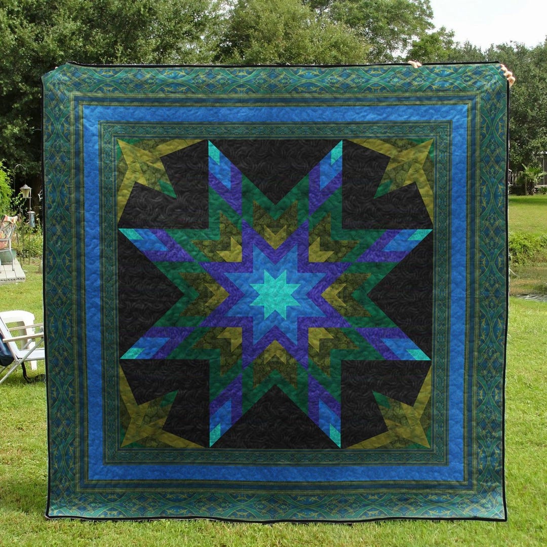 Native American Star Quilts Blanket, Green Indigenous Blankets ...